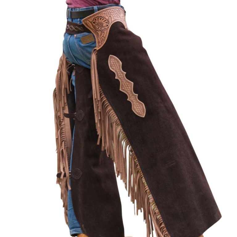 Antique Blue Suede Mens Western Fringe Chaps