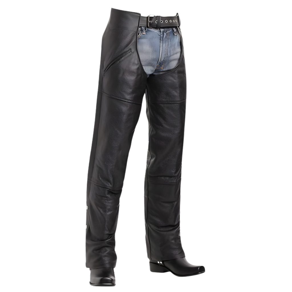 Dean Black Men's Leather Chaps – Premium Biker Protection