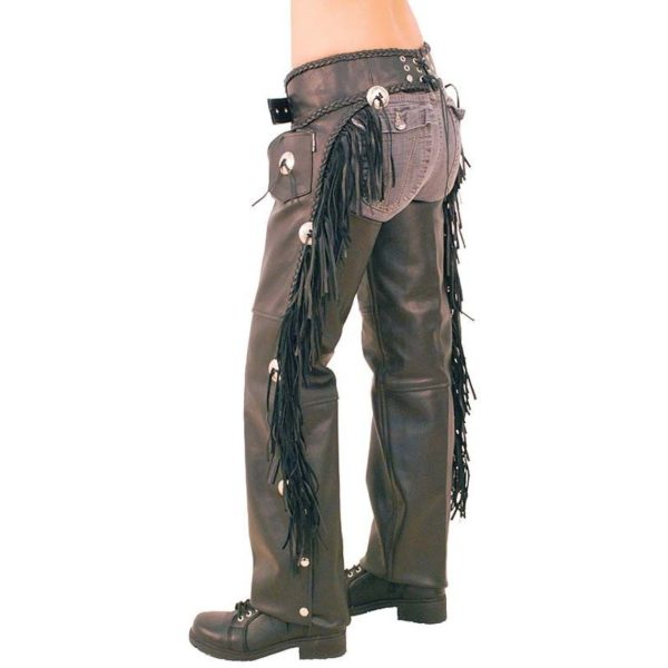Hudson Black Mens Leather Chaps With Fringes