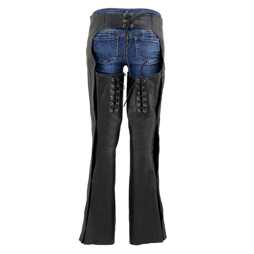 Rumy Womens Black Fringed Leather Chaps