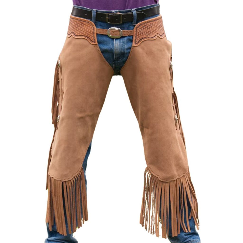 Antique Blue Suede Mens Western Fringe Chaps