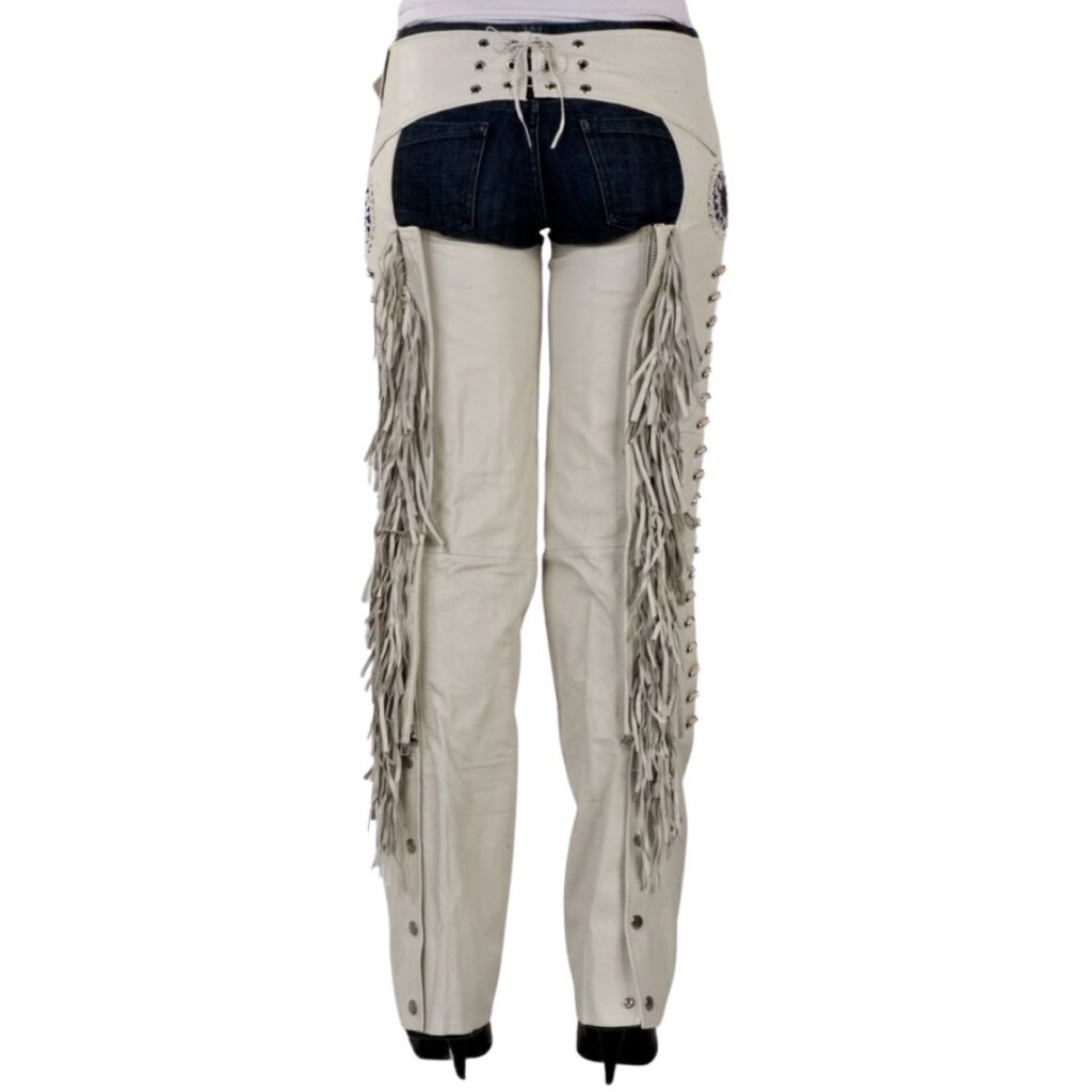 Rumy Womens Black Fringed Leather Chaps