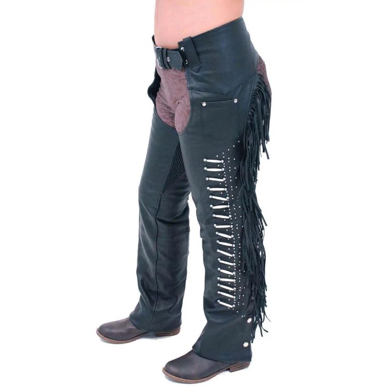 Mack Black Mens Motorcycle Fringe Chaps