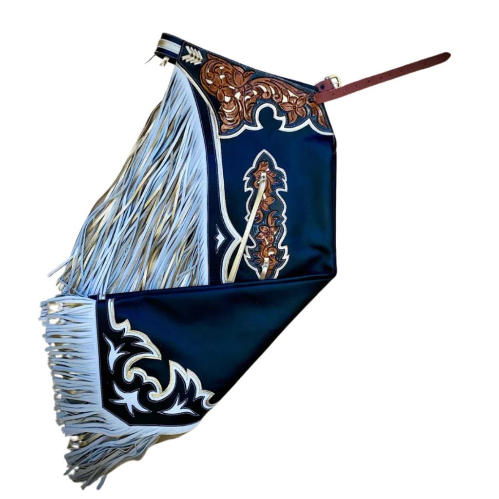 Black and Silver Bull Riding Leather Rodeo Western Chaps